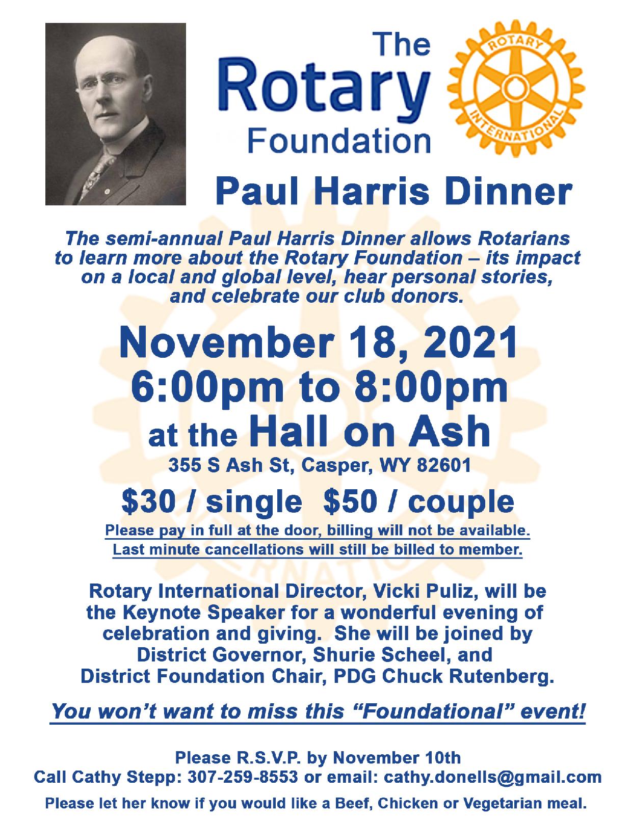 Rotary Foundation Paul Harris Dinner - Rotary Club of Casper